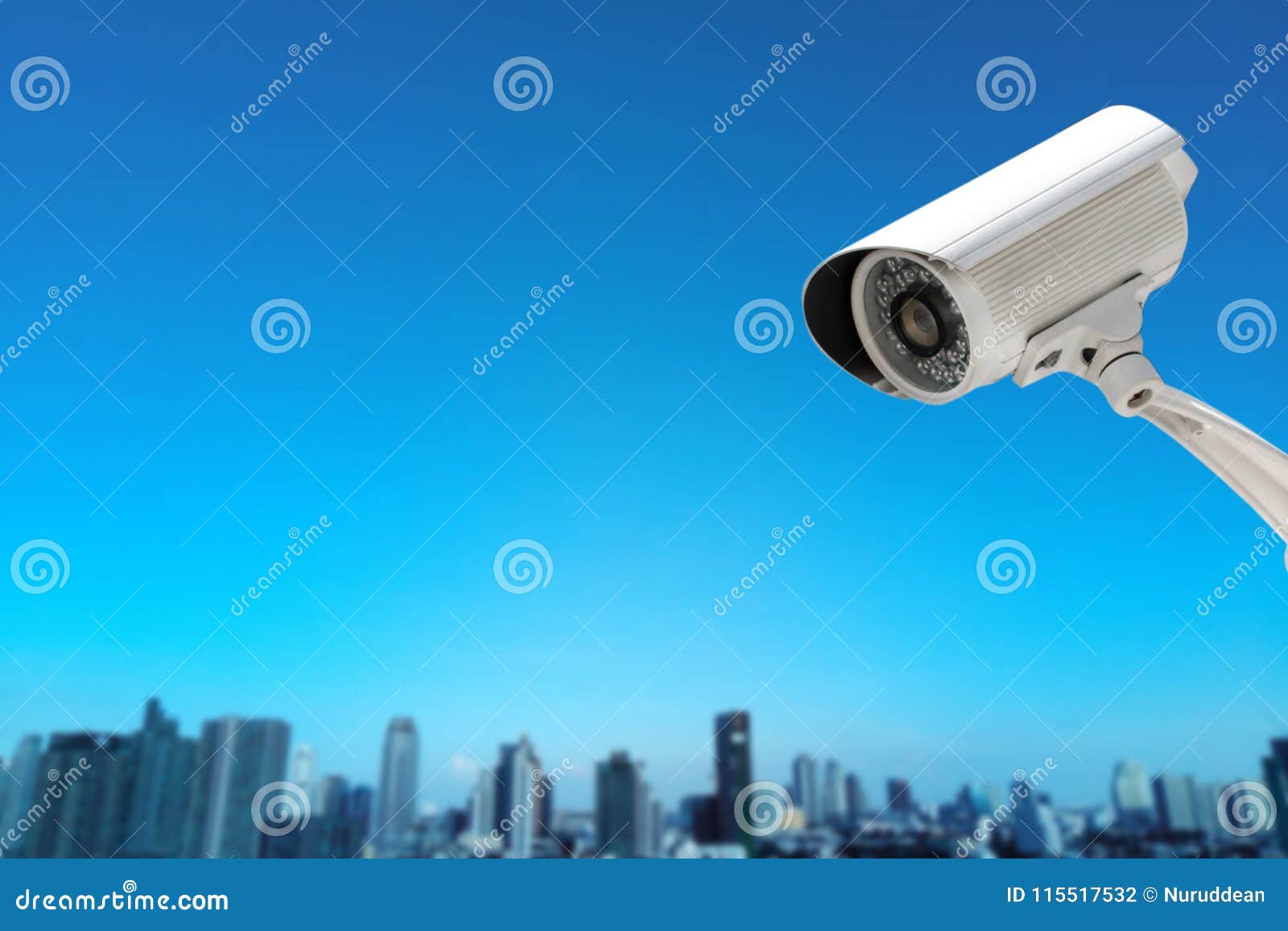 CCTV Camera Security Operating with Buildings Blur Background Stock ...