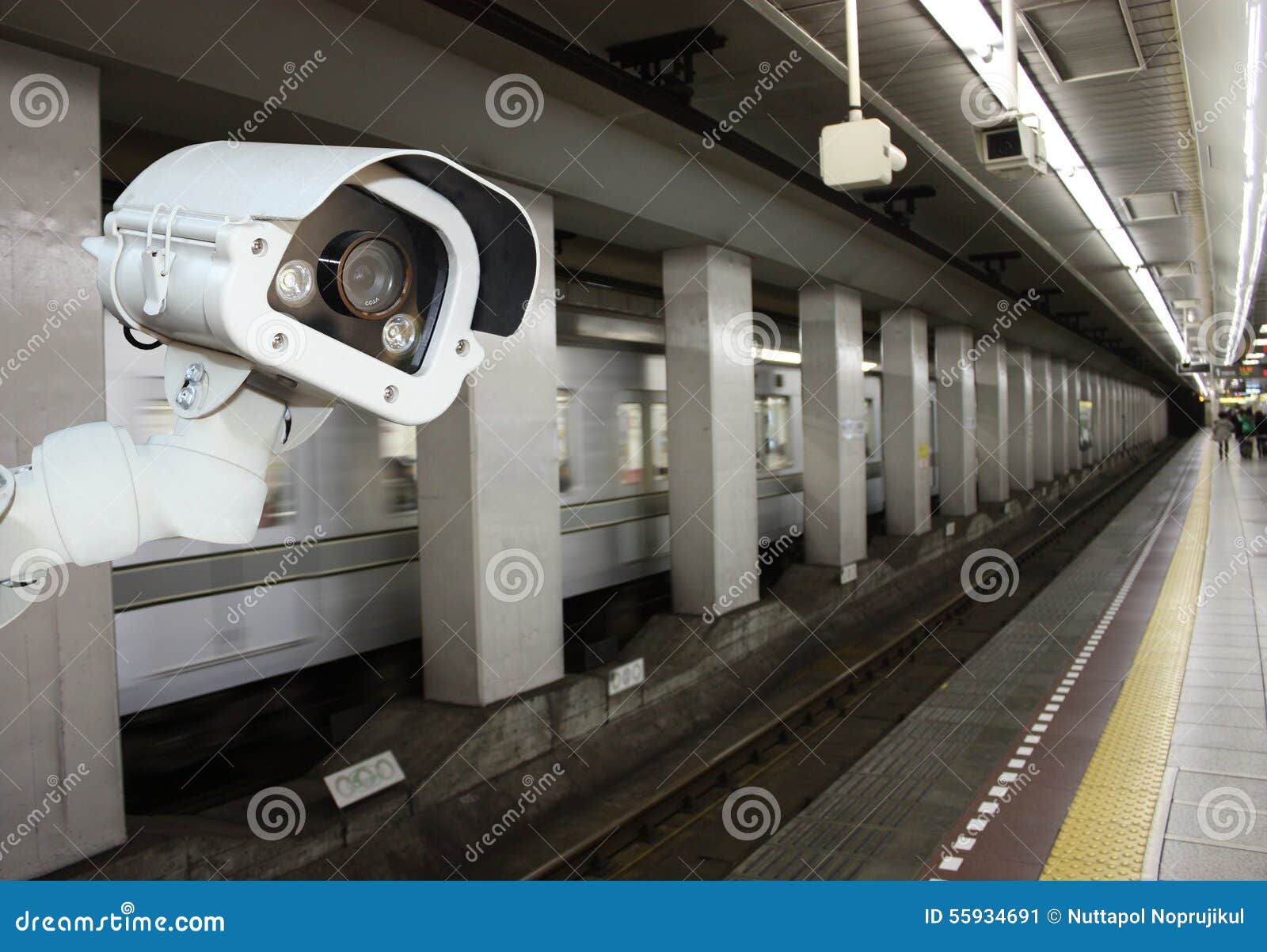 CCTV Camera Security Operating on Subway Station Platform.underground ...