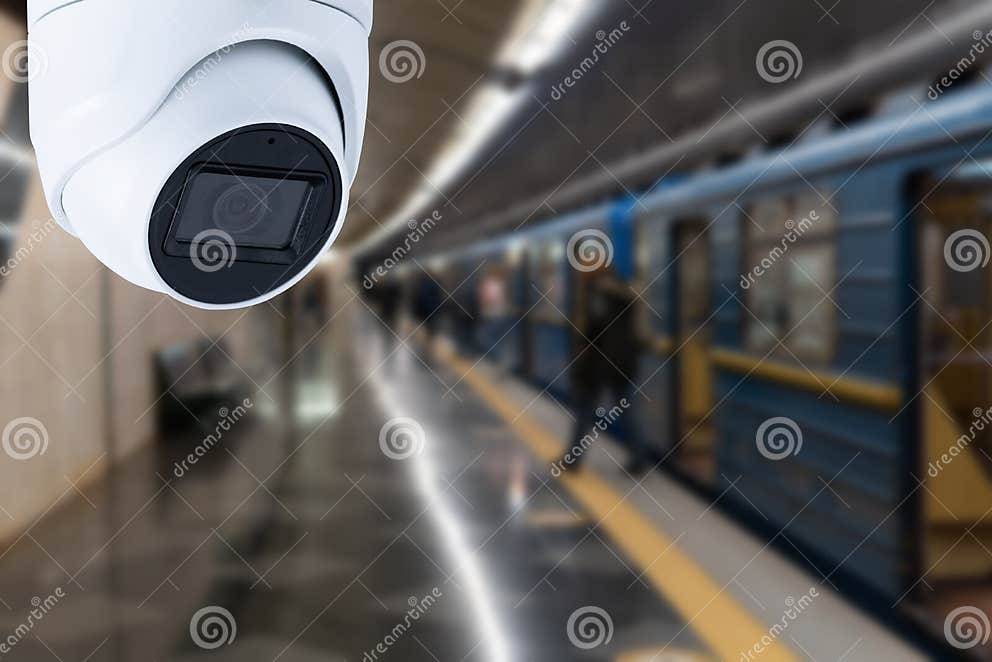 CCTV Camera Security Operating on Subway Station Platform.underground ...