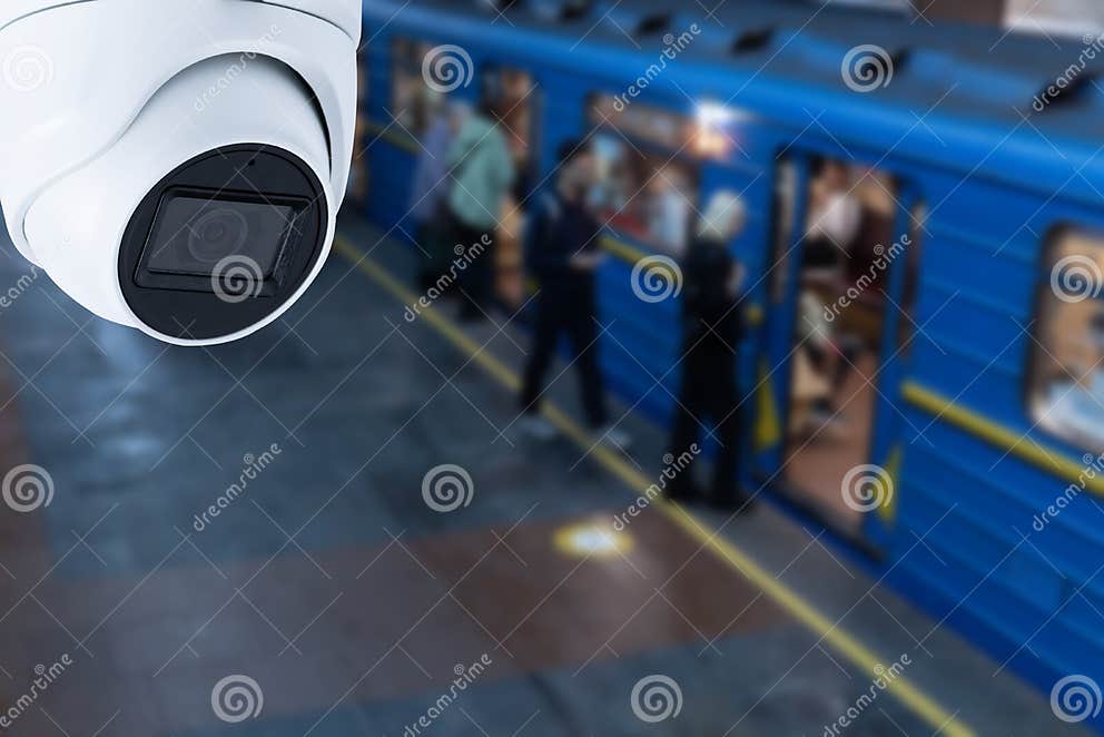 CCTV Camera Security Operating on Subway Station Platform.underground ...
