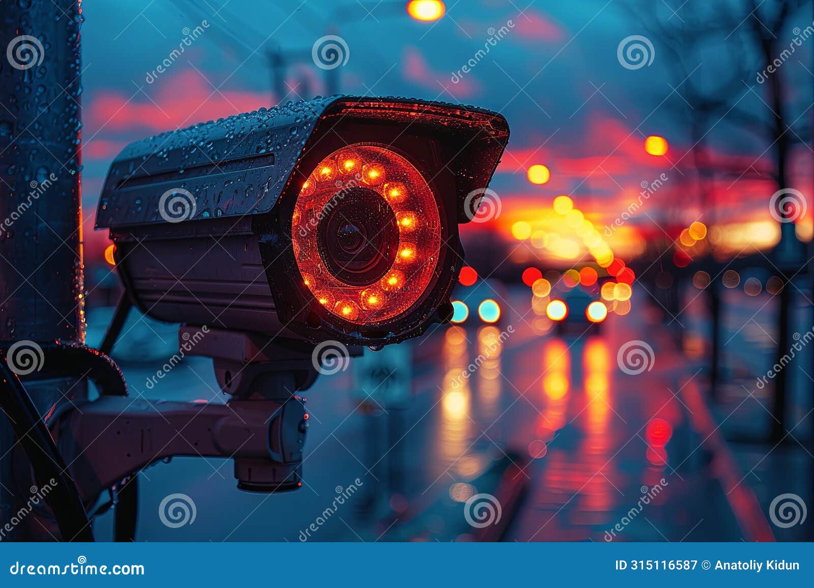 Cctv Camera or Security System with Sunset Sky Background, Silhouette ...