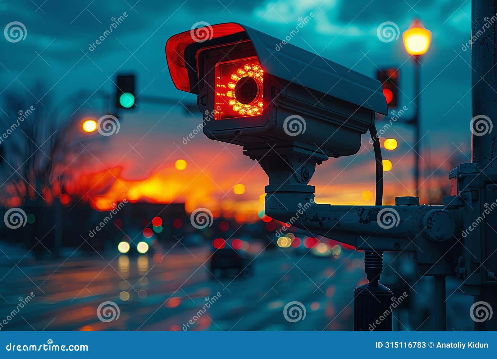 Cctv Camera or Security System with Sunset Sky Background, Silhouette ...