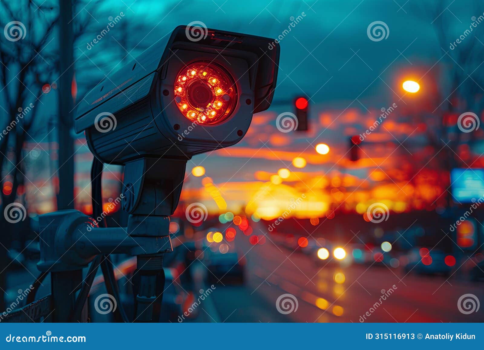 Cctv Camera or Security System with Sunset Sky Background, Silhouette ...