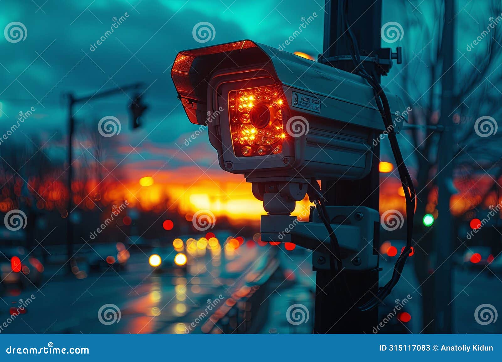 Cctv Camera or Security System with Sunset Sky Background, Silhouette ...