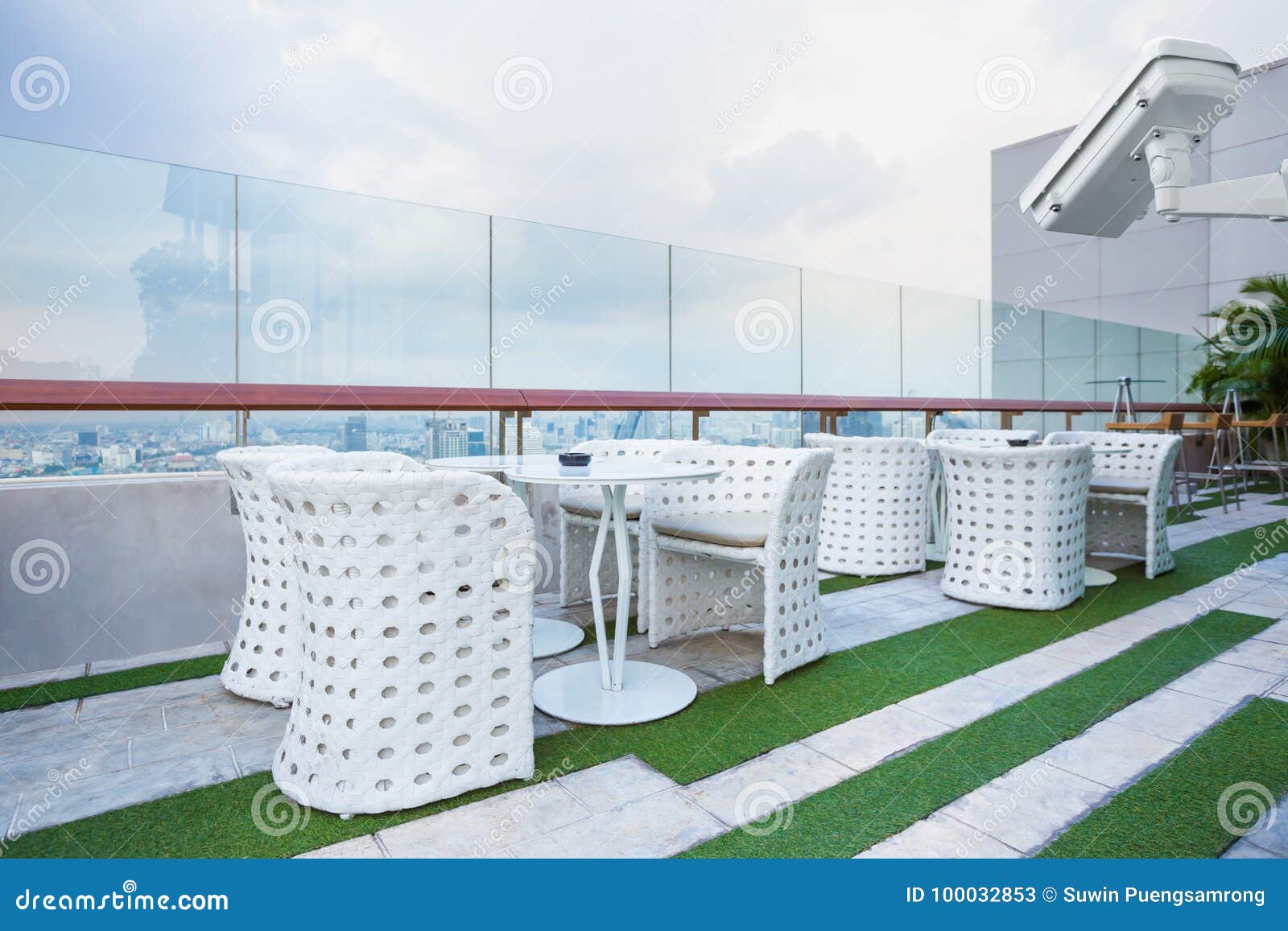 CCTV Camera Surveillance in Dining Table of Rooftop Stock Image - Image ...