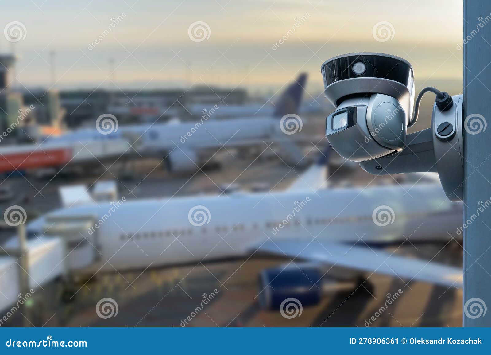 CCTV Camera or Surveillance Operating in Air Port. Stock Image - Image ...