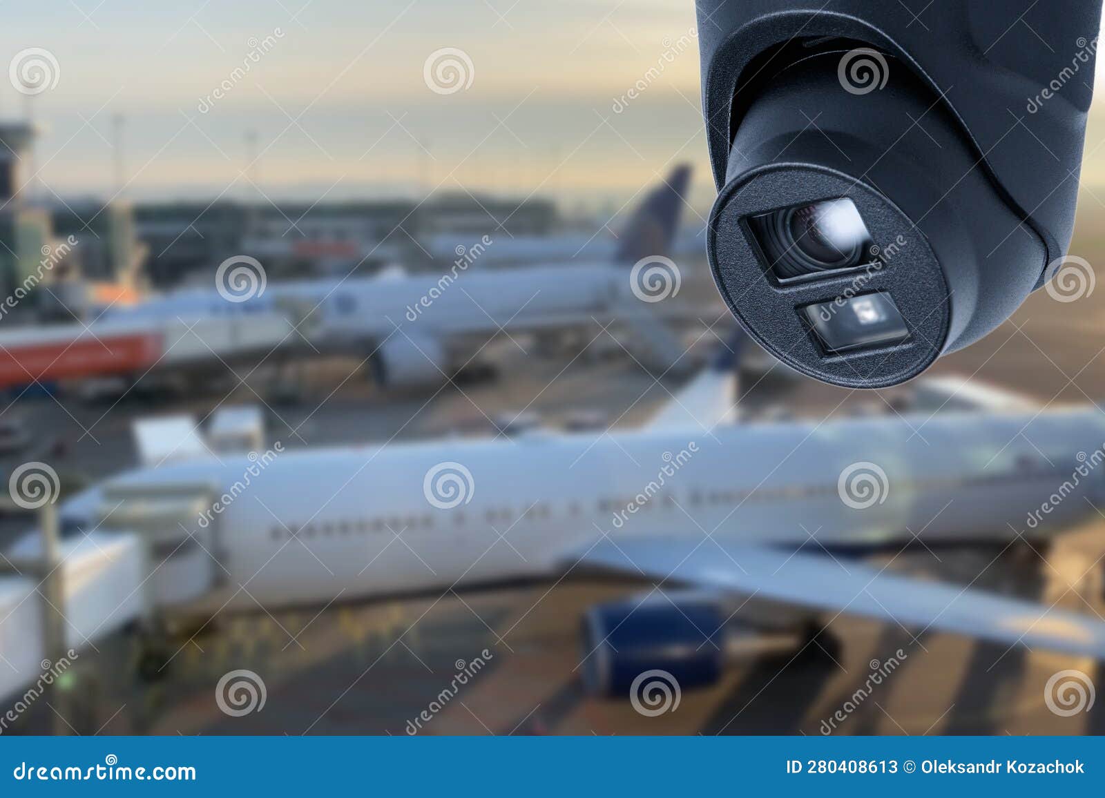 CCTV Camera or Surveillance Operating in Air Port. Stock Image - Image ...