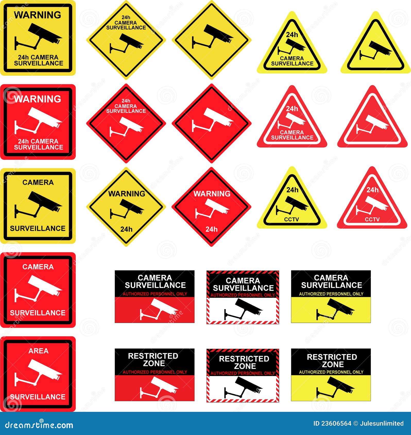Cctv Camera Surveillance Signs Stock Vector - Illustration of yellow ...