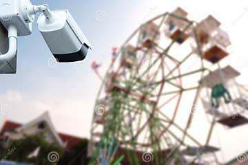 CCTV Camera System Operating in Amusement Park Stock Image - Image of ...