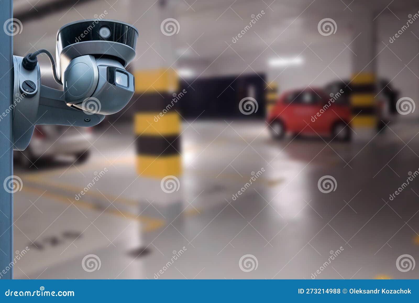 CCTV Camera in Underground Parking Garage. Copy Space. Stock Photo ...