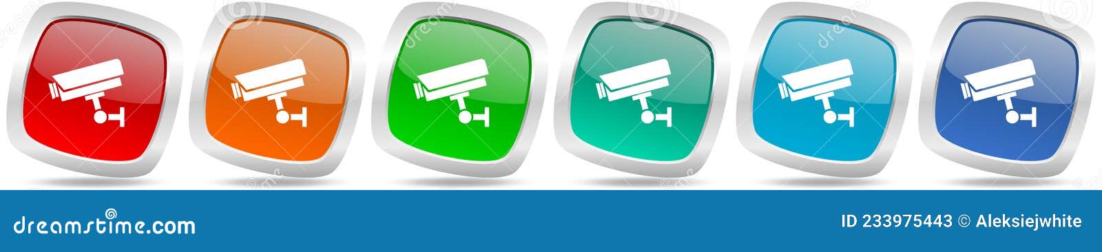 Cctv Camera Vector Icon Set, Modern Design, Silver Metallic Glossy ...