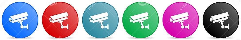 Cctv Camera Vector Icons, Set of Circle Gradient Buttons in 6 Colors ...
