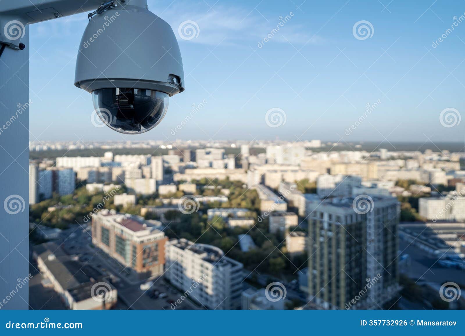 CCTV Camera Video Control at the Roof of Building Watching at Cityscape ...