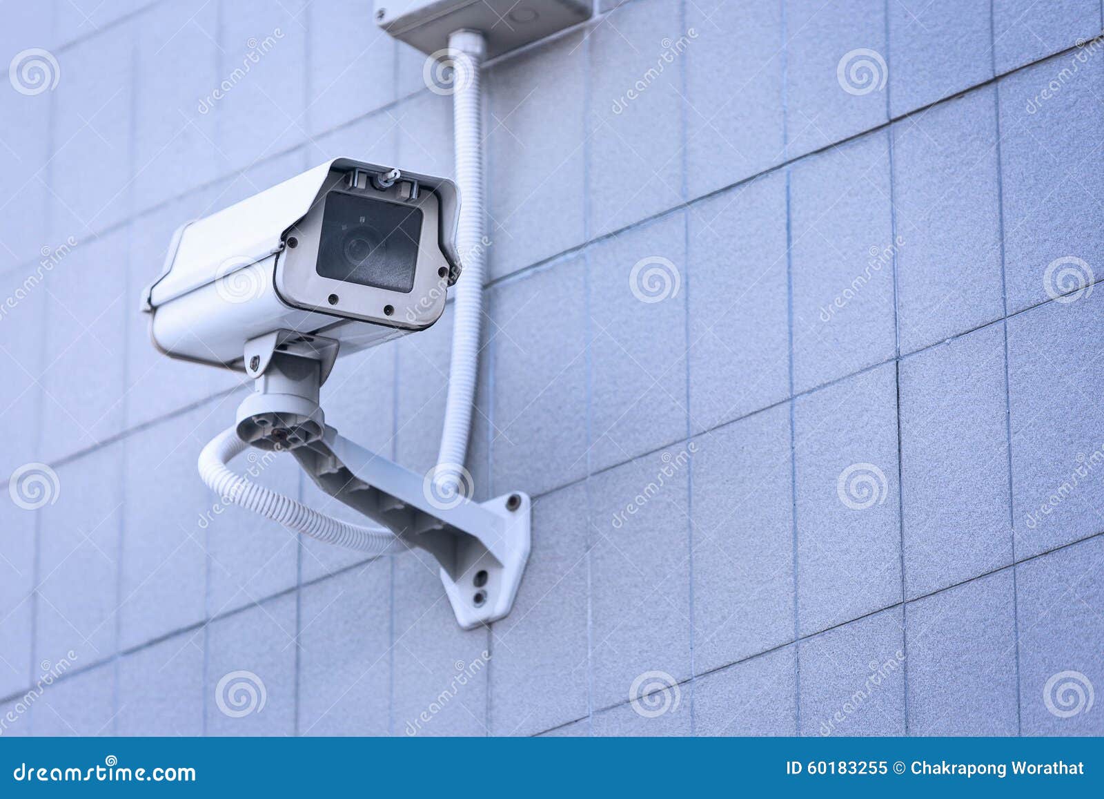 CCTV Camera on the Wall High Building. Stock Image - Image of blue ...