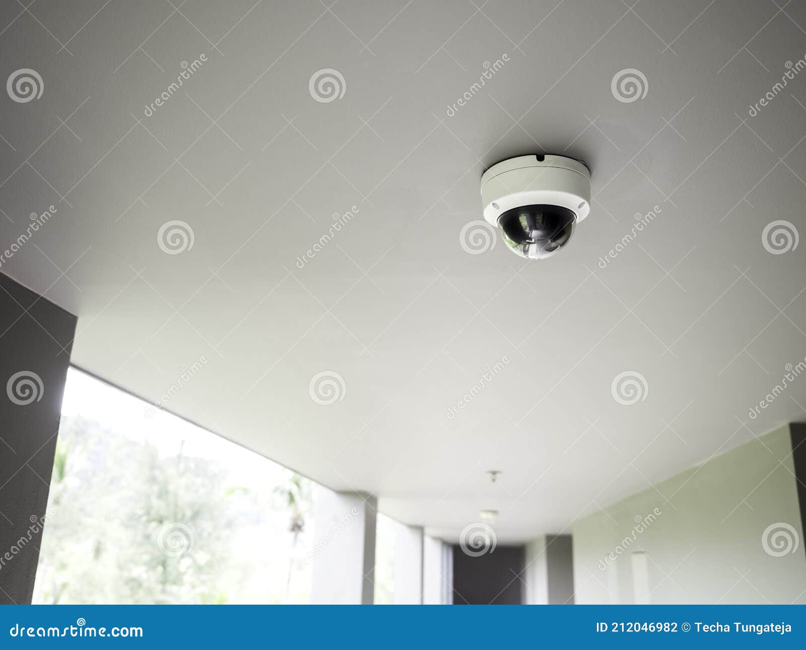 CCTV Camera on White Ceiling at Walkway on Ground Floors. Stock Photo ...