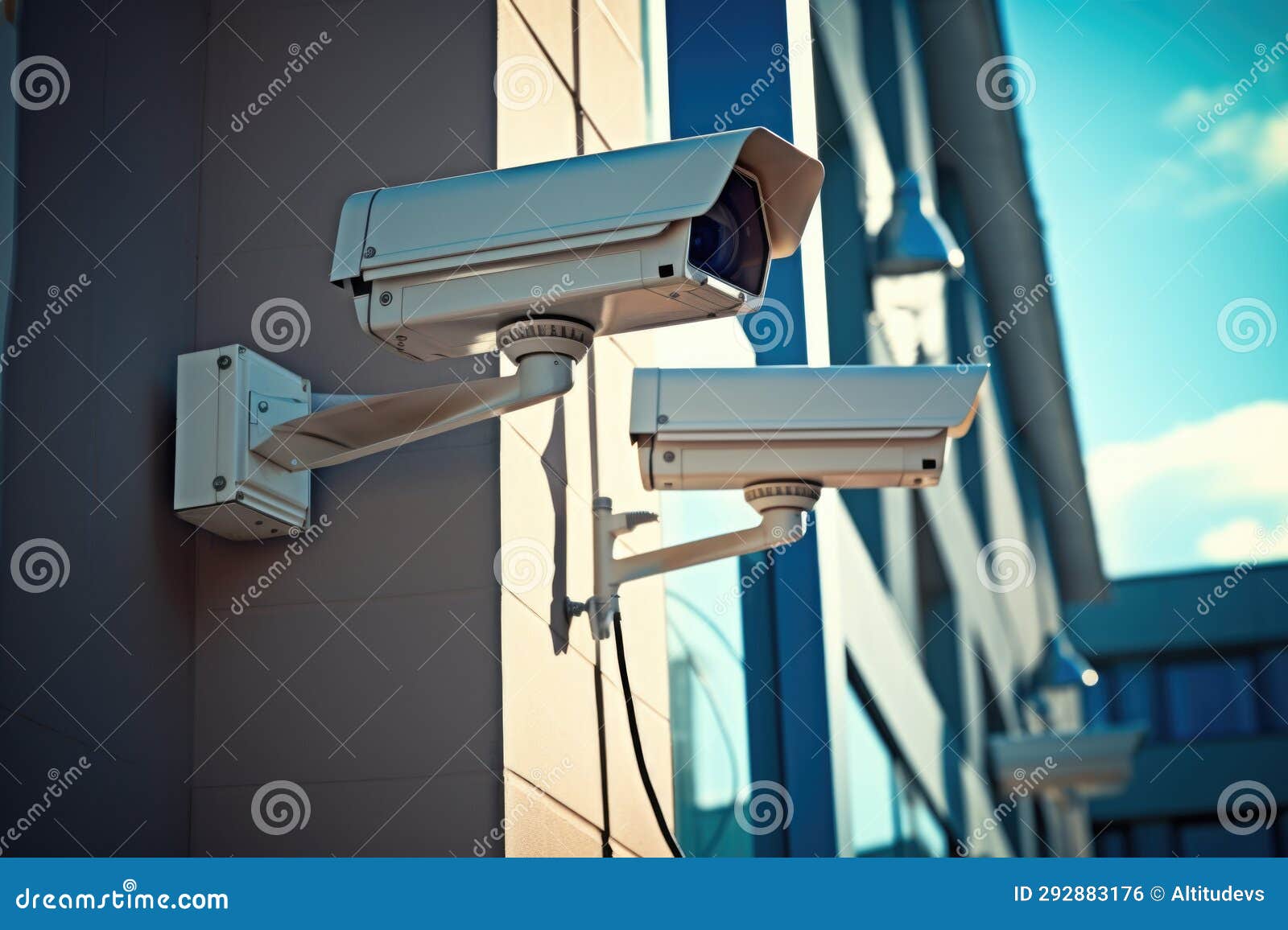Cctv Cameras on the Corner of Commercial Buildings Stock Photo - Image ...