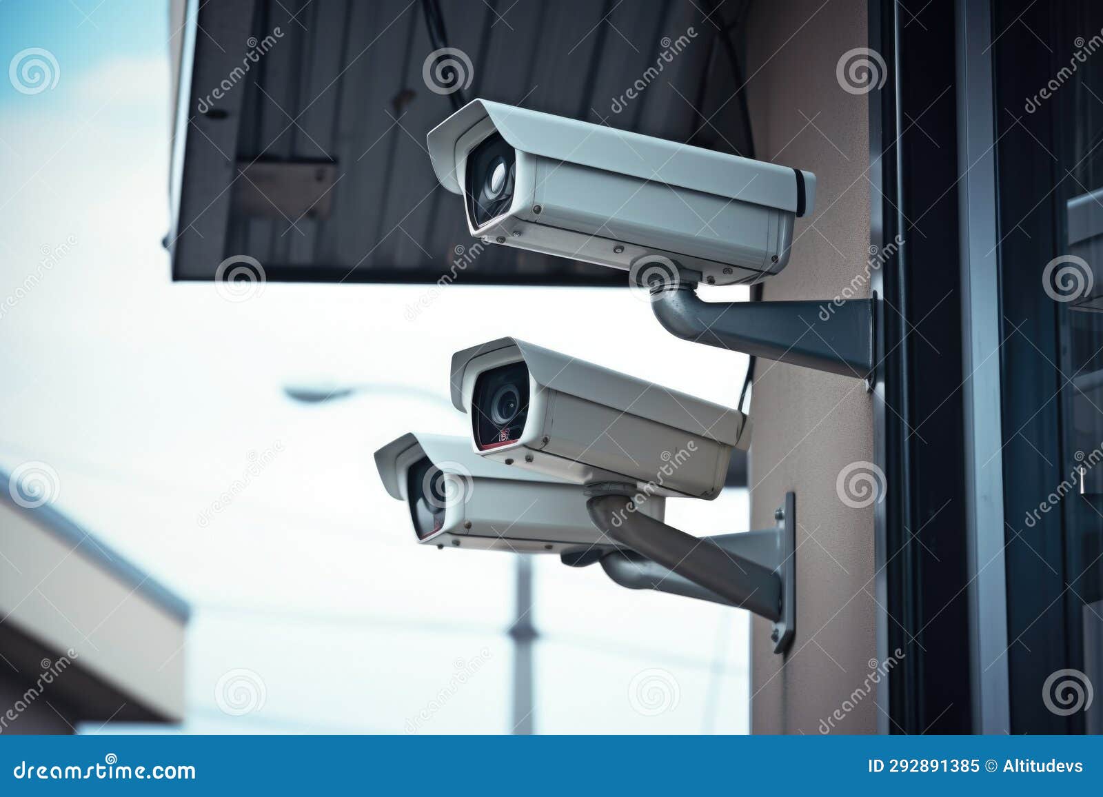 Cctv Cameras on the Corner of Commercial Buildings Stock Image - Image ...