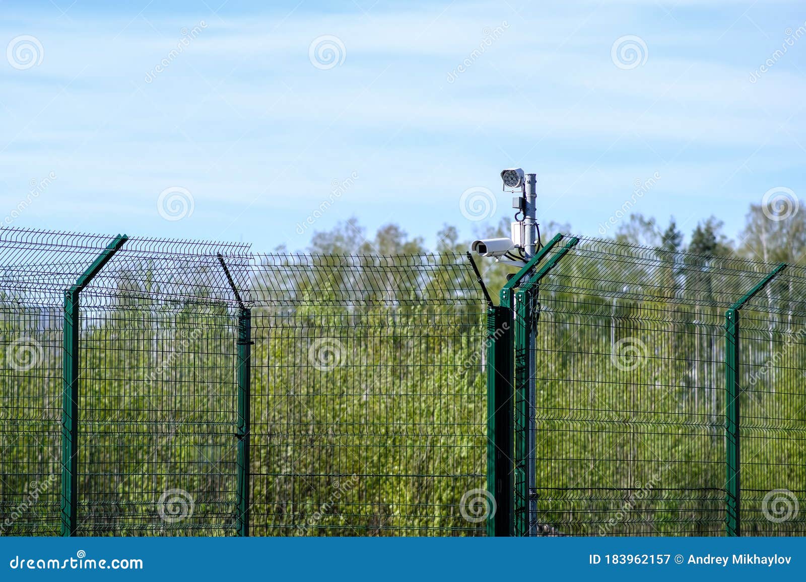 CCTV cameras on the fence stock image. Image of fence - 183962157