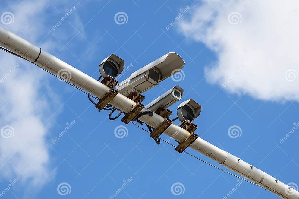 CCTV Cameras with a Fixed Speed on a Horizontal Column with Backlight ...