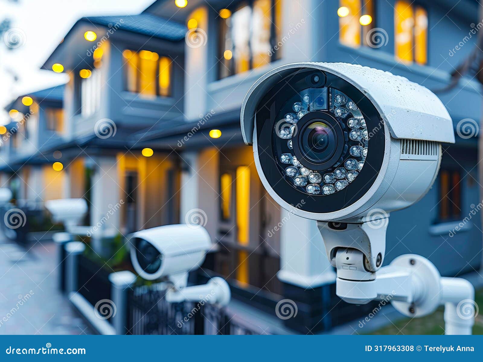 CCTV Cameras are Installed on the Street in Front of the House. Stock ...