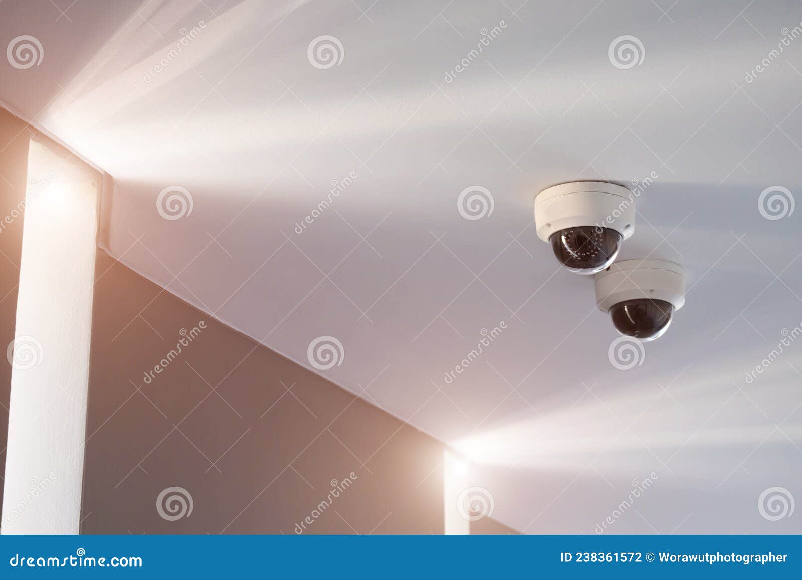 CCTV Security Camera Mounted on a White Ceiling. Stock Photo - Image of ...