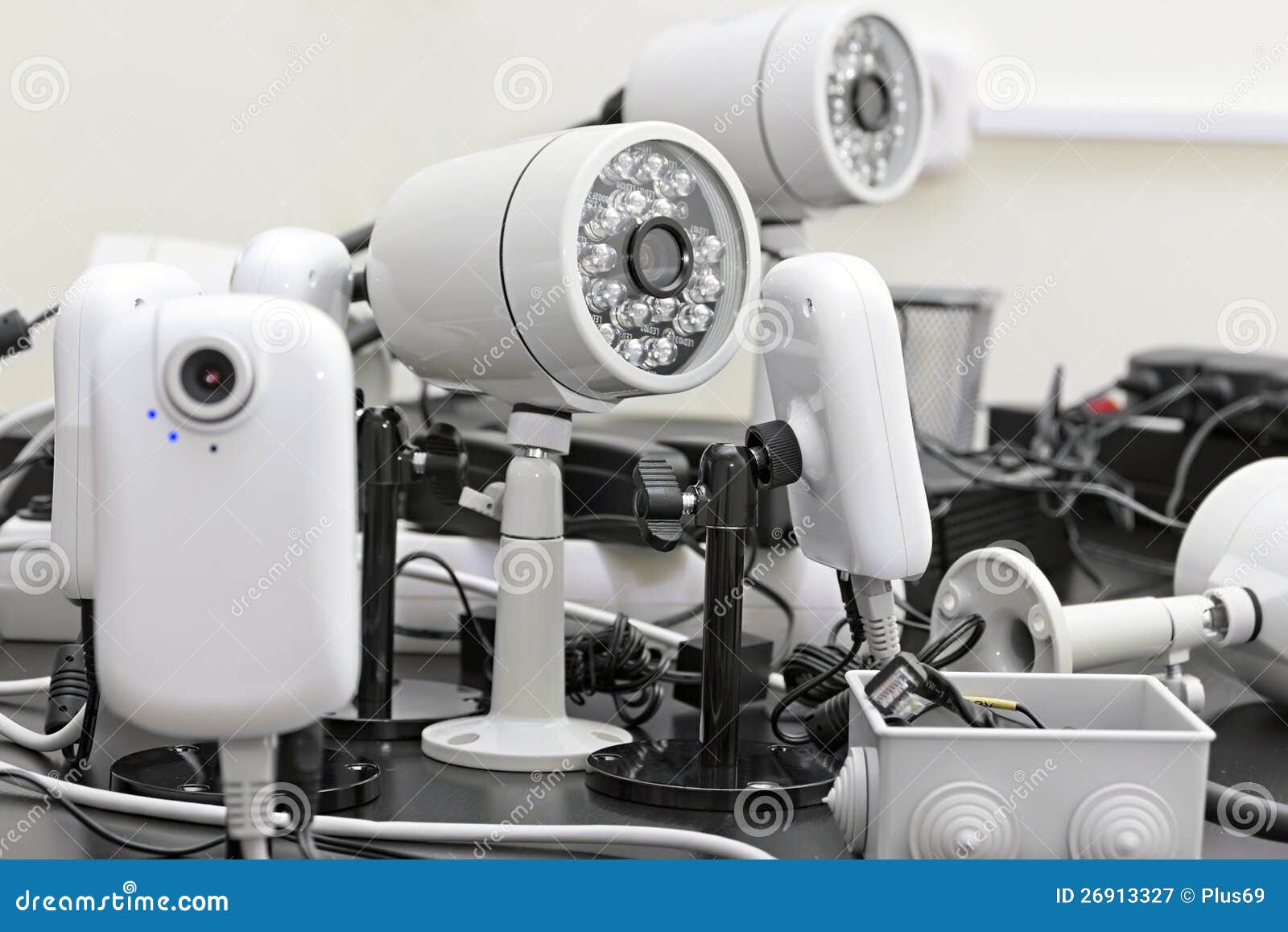 CCTV cameras pre-wired stock image. Image of safety, night - 26913327