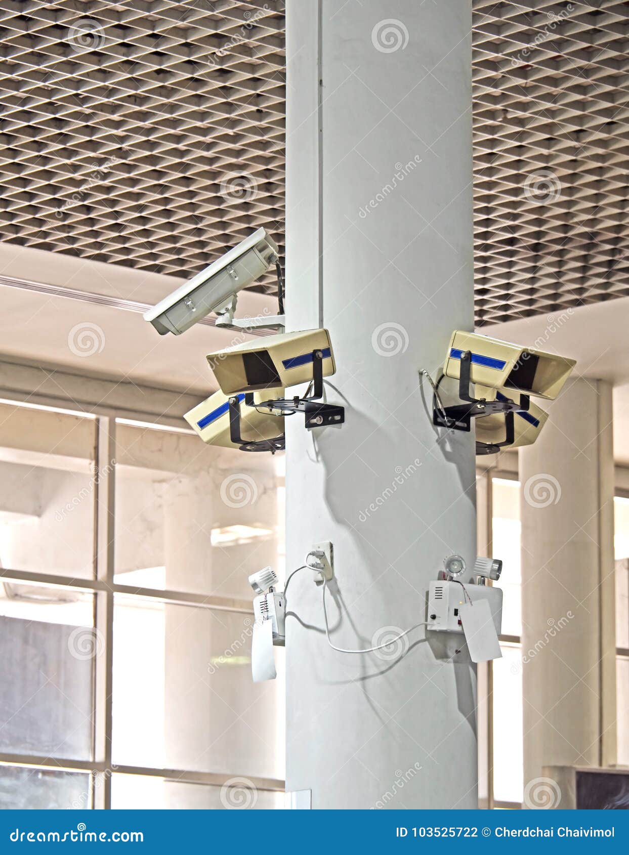 CCTV or Closed Circuit Television Camera on White Pillar Stock Photo ...