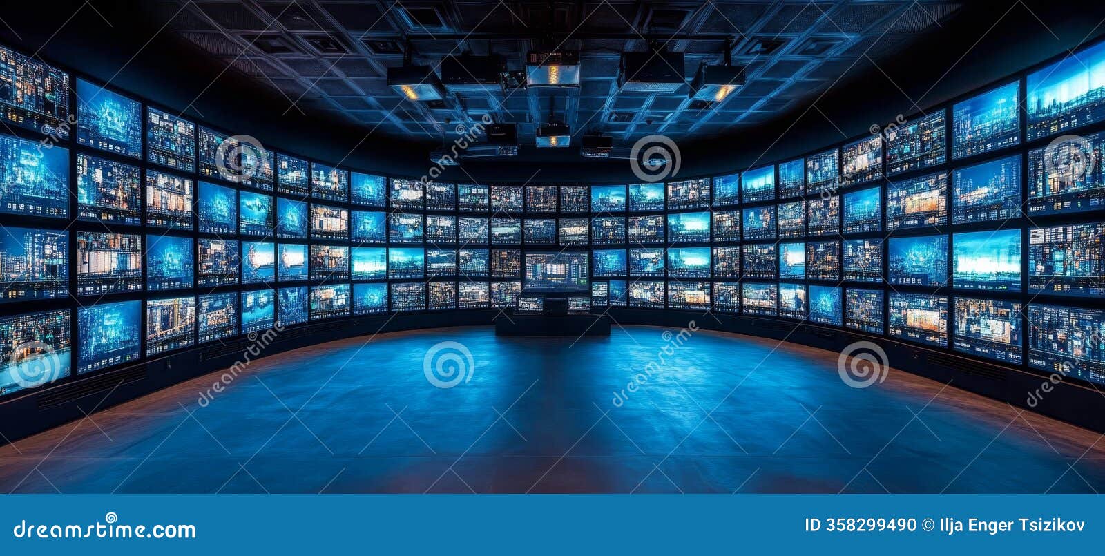 CCTV Control Room, Security Center with Multiple Screens Displaying ...