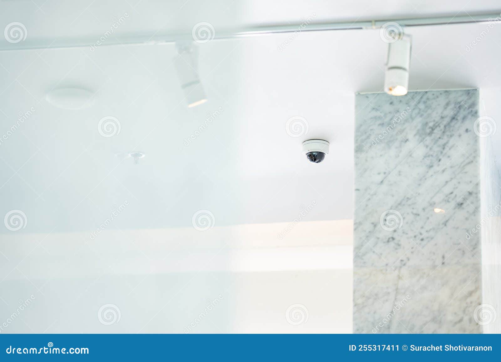 CCTV with the Dome is Hung on a White Ceiling for Circuit Television ...