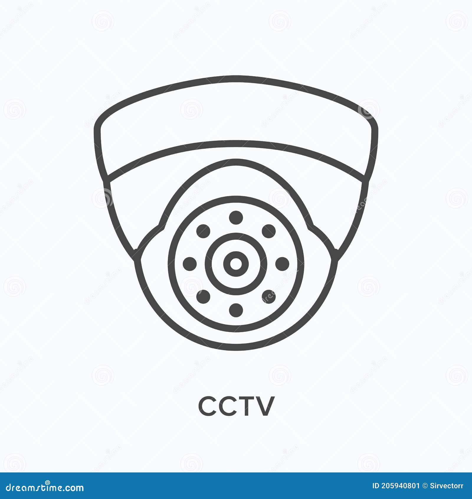 CCTV Flat Line Icon. Vector Outline Illustration of Screen with Dome ...