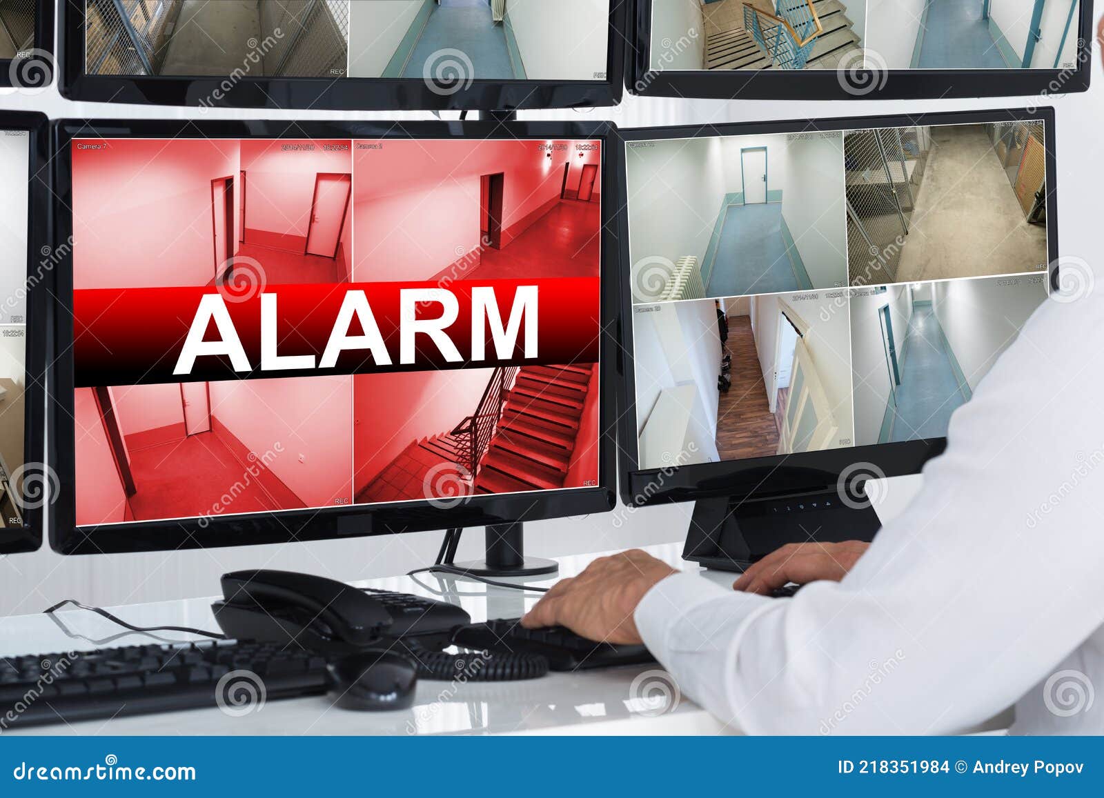 CCTV Footage with Security Alarm Text on Screen Stock Photo - Image of ...