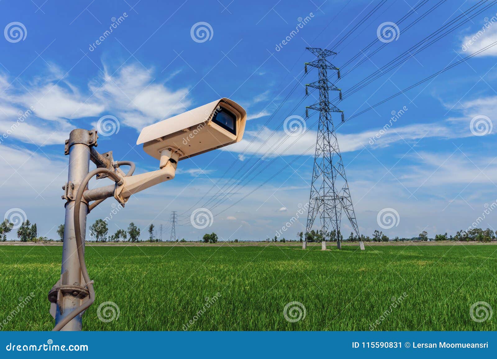 CCTV with High Voltage Pole Background, Surveillance Camera System for ...