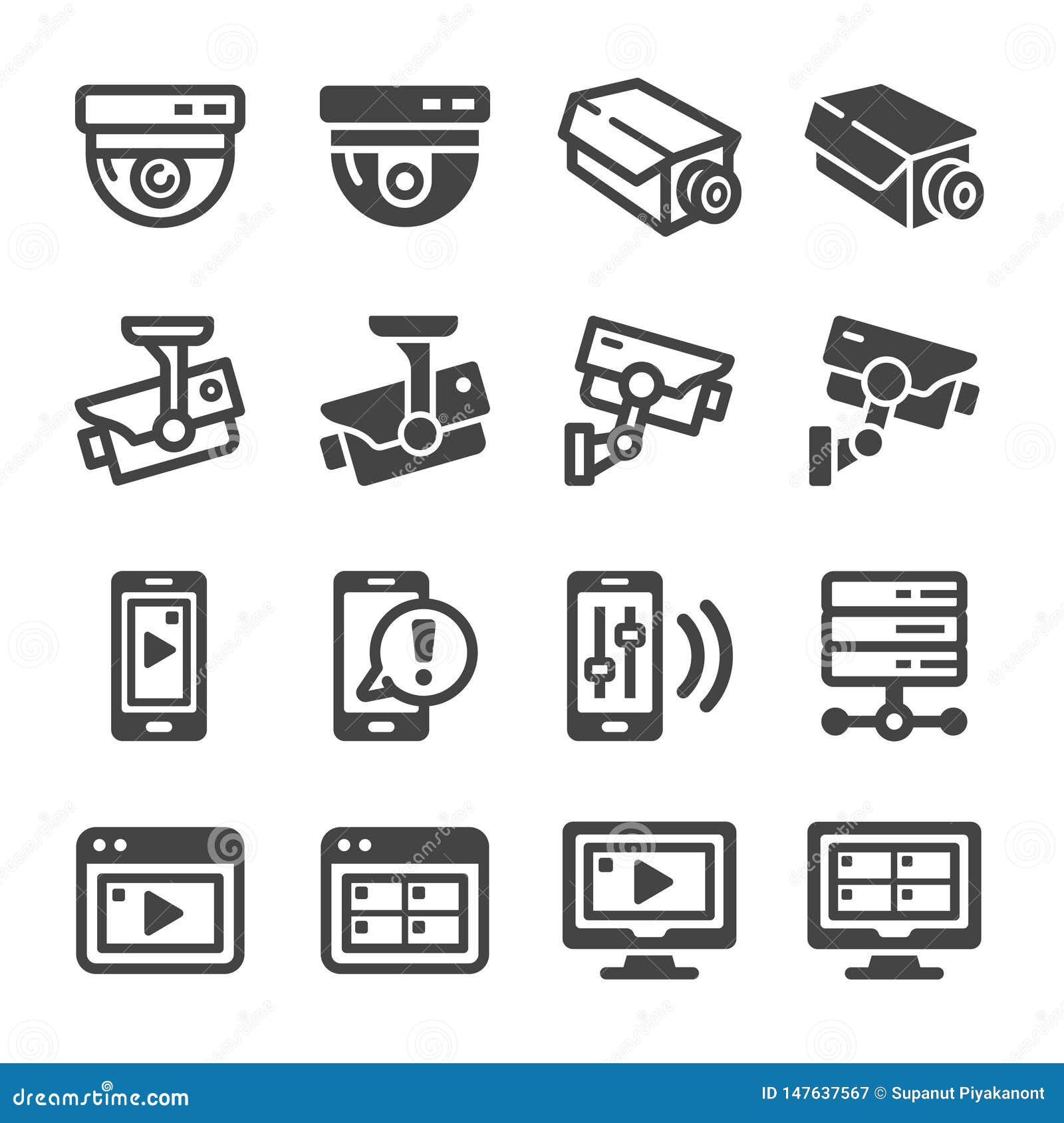 Cctv icon set stock vector. Illustration of notification - 147637567