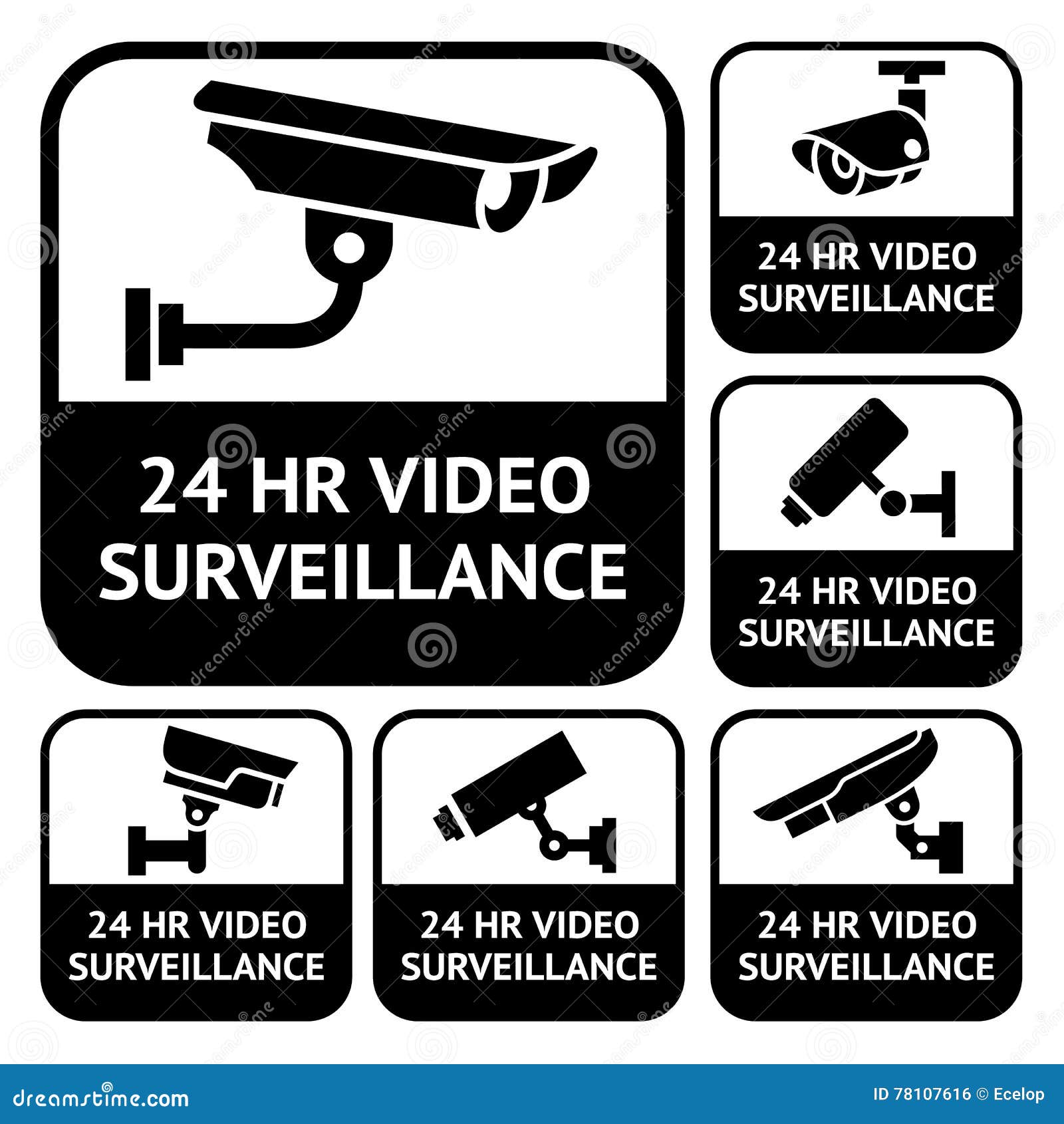 CCTV Labels, Set Symbol Security Camera Pictogram Vector Illustration ...
