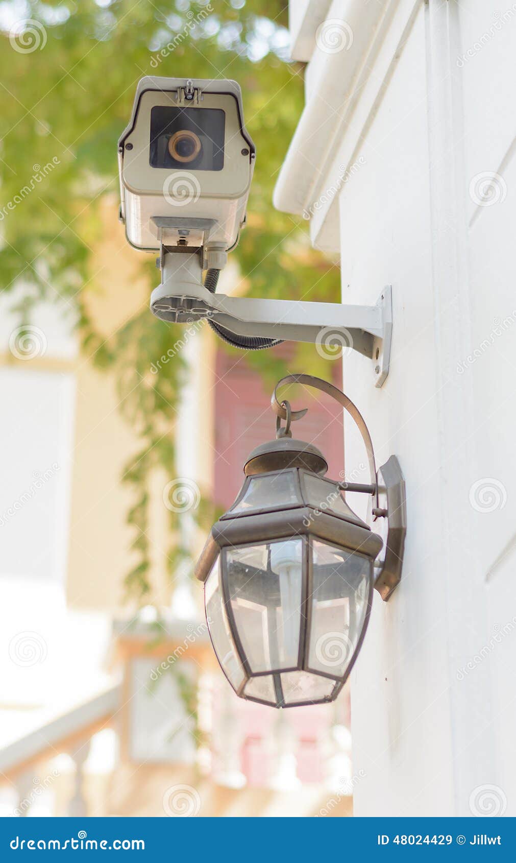CCTV with lamp stock image. Image of business, white - 48024429