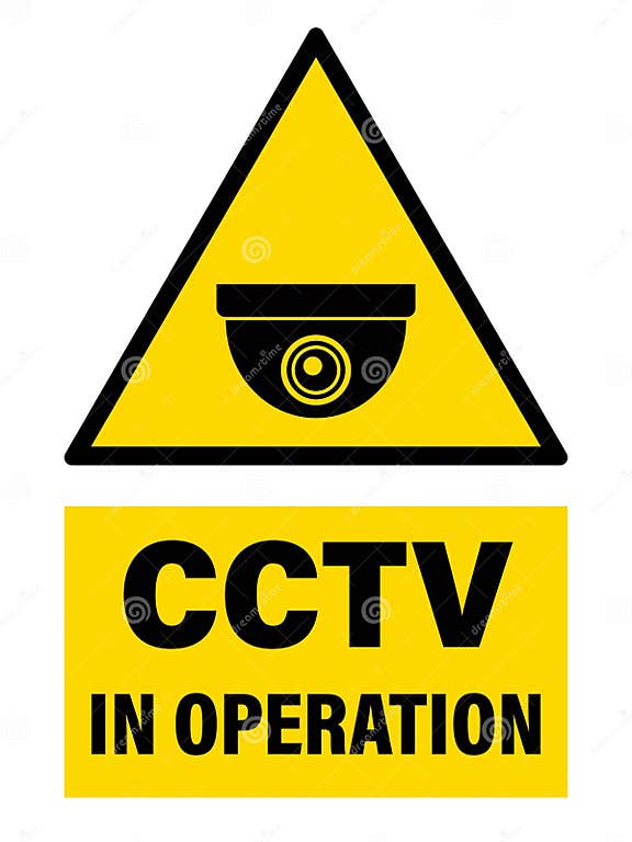 CCTV in Operation, Warning Triangle Sign with Dome Style Security ...