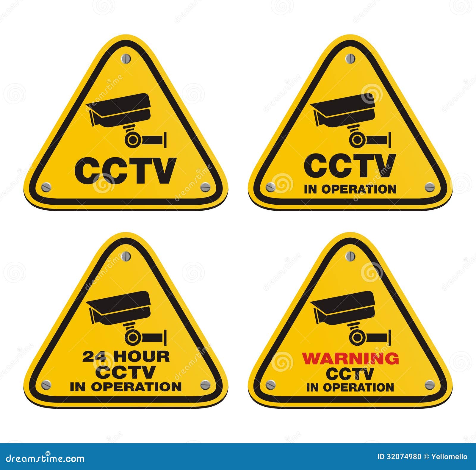 CCTV in Operation - Yellow Sign Stock Illustration - Illustration of ...