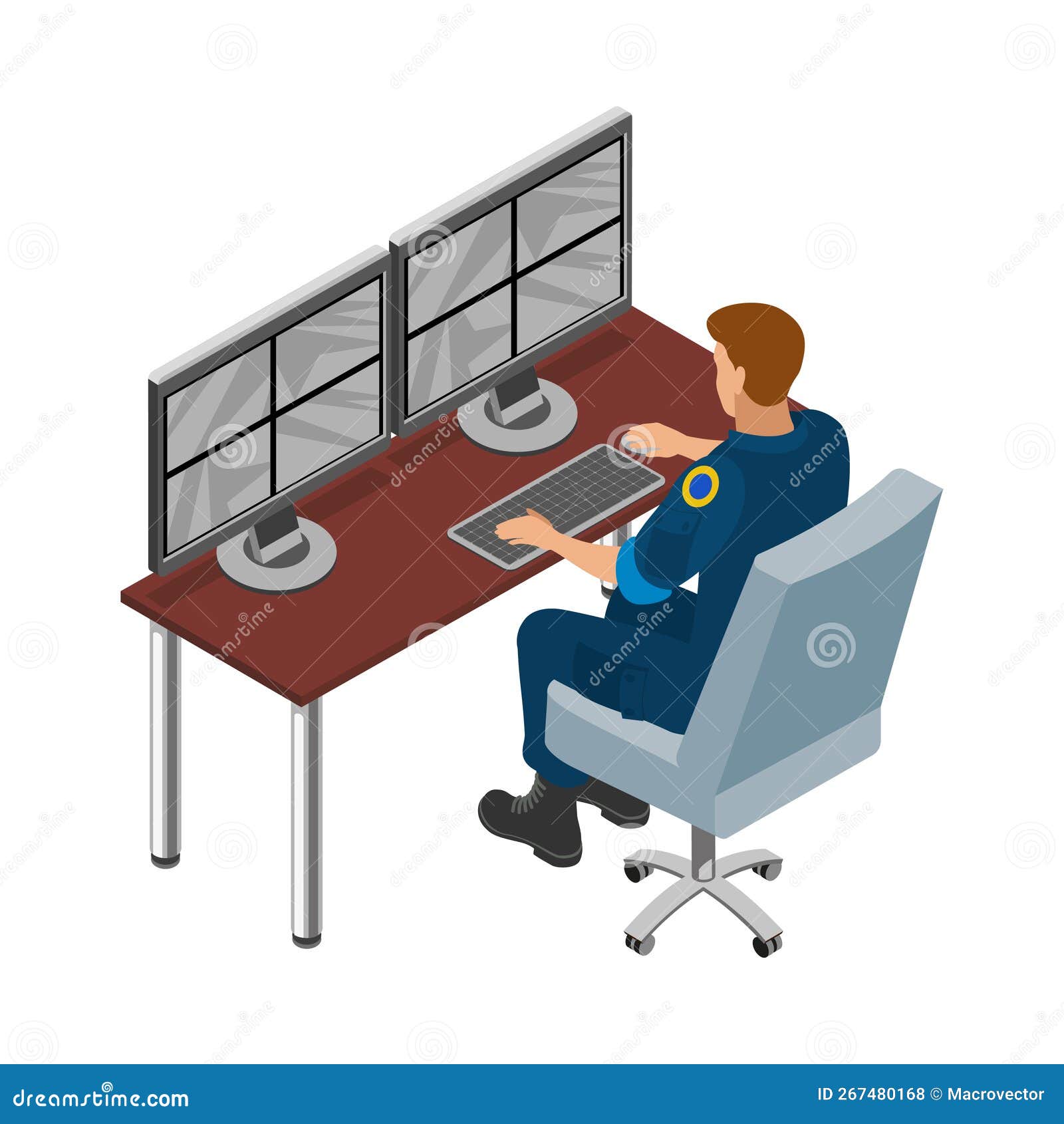 CCTV Room Worker Composition Stock Vector - Illustration of remote ...
