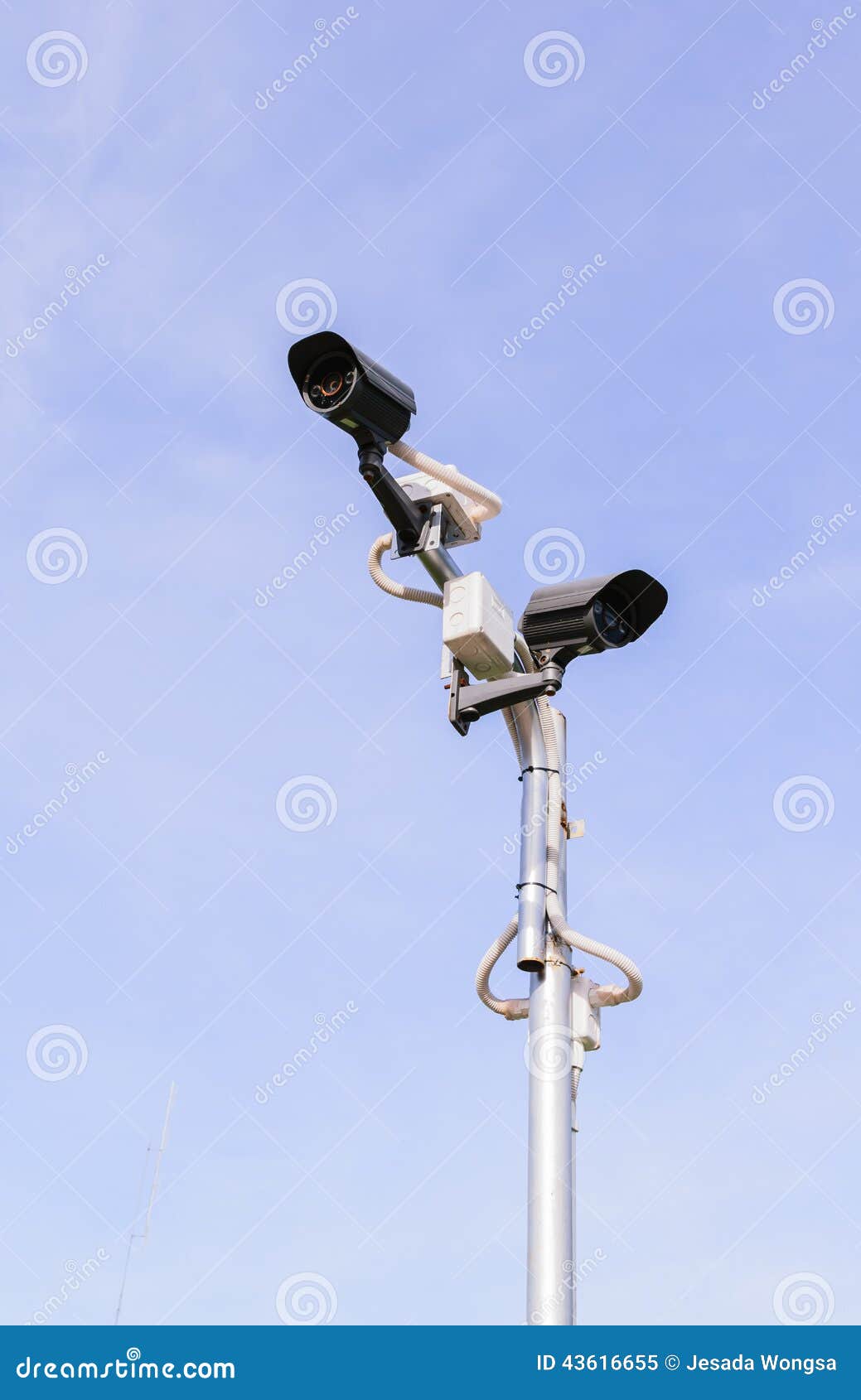 CCTV Security Camera on Blue Sky Stock Image - Image of control, life ...