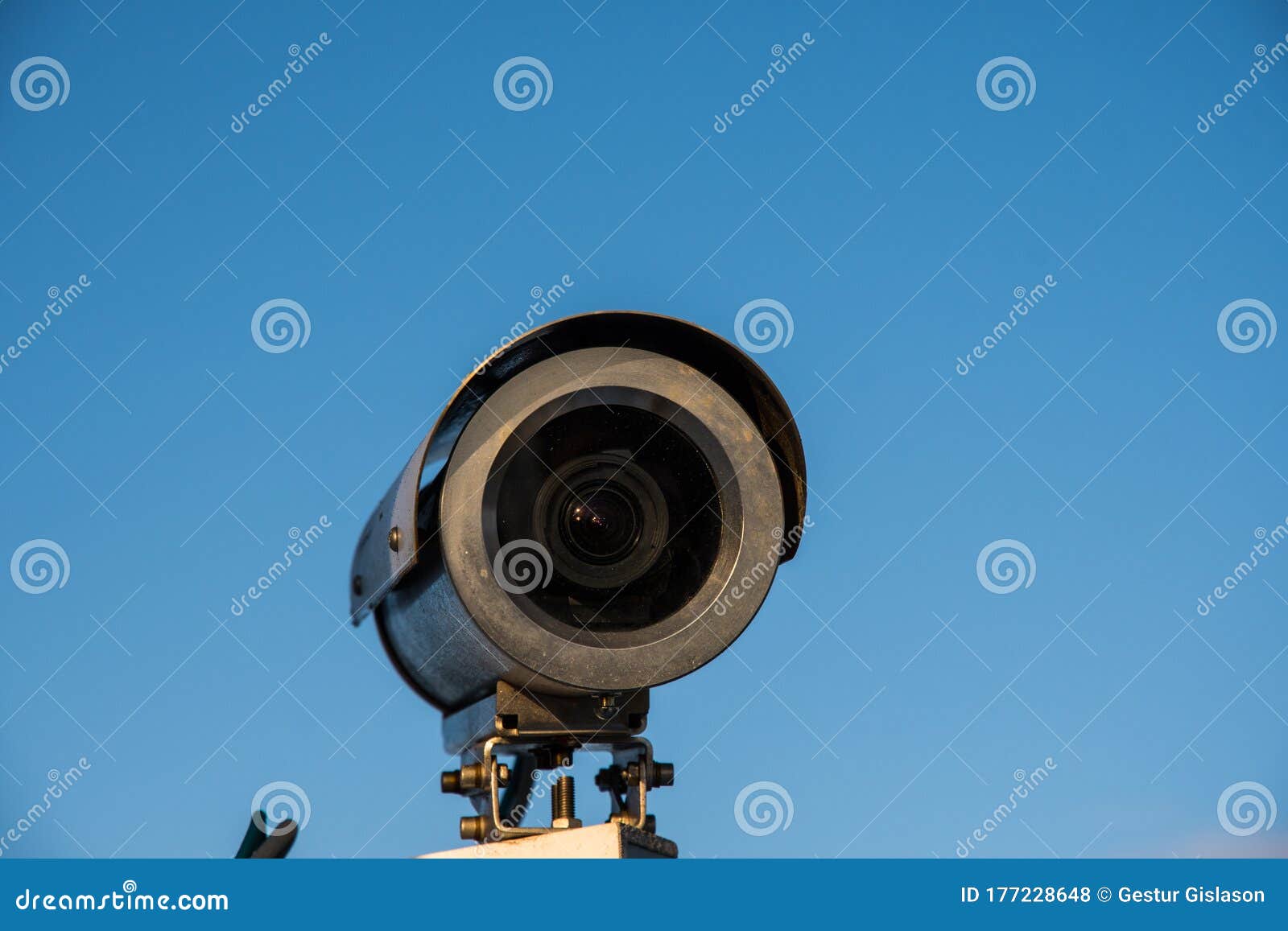 CCTV Security Camera with Blue Sky Stock Photo - Image of security ...