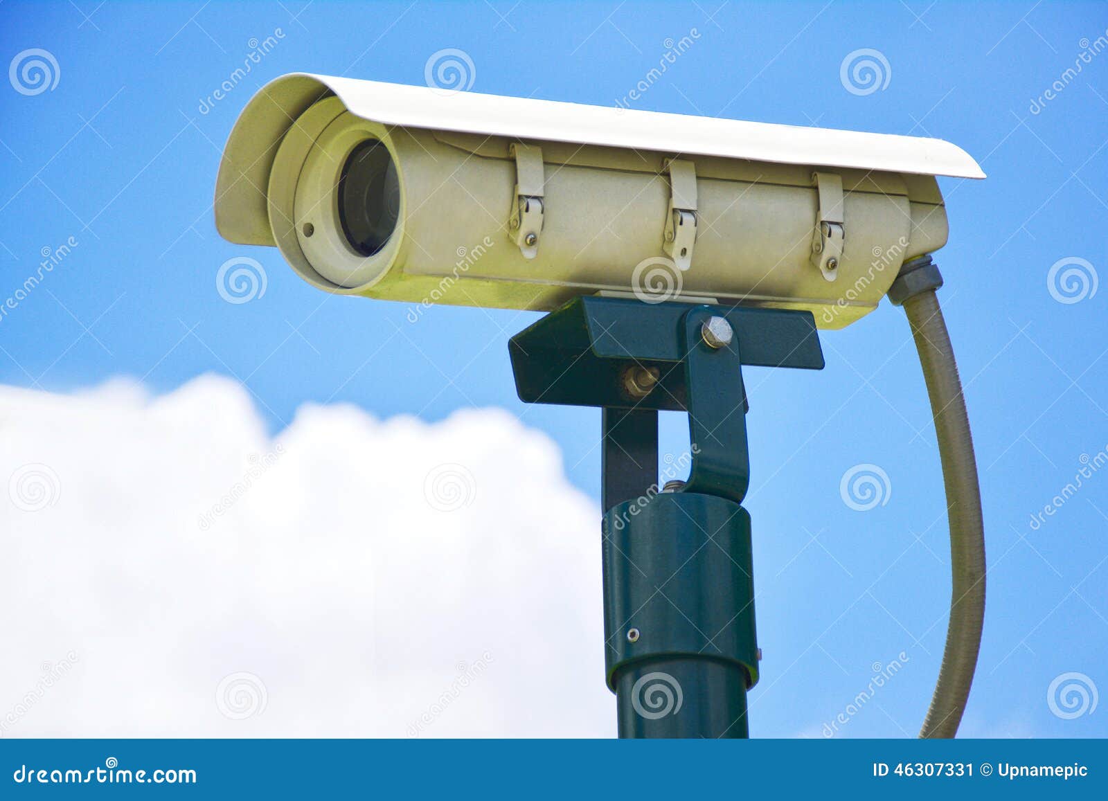CCTV Security Camera on Blue Sky. Stock Image - Image of electric ...