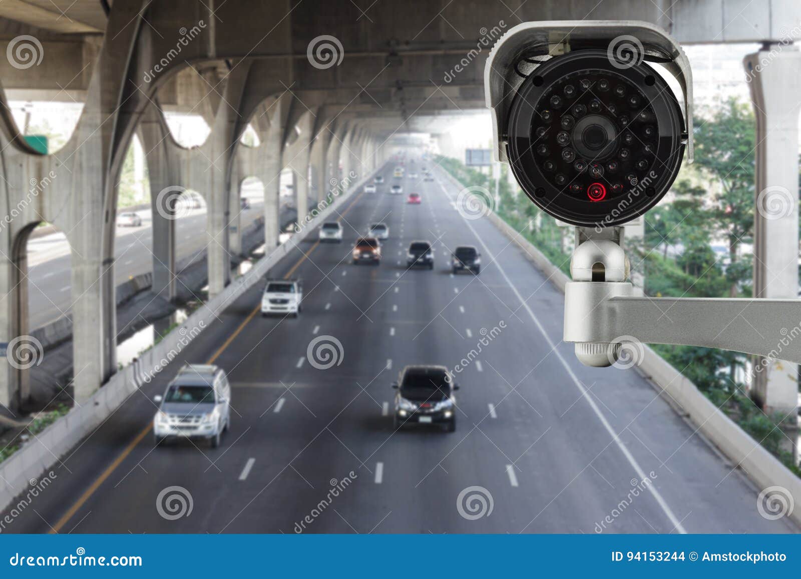 CCTV Security Camera on Blurred of Traffic Road Background Stock Photo ...