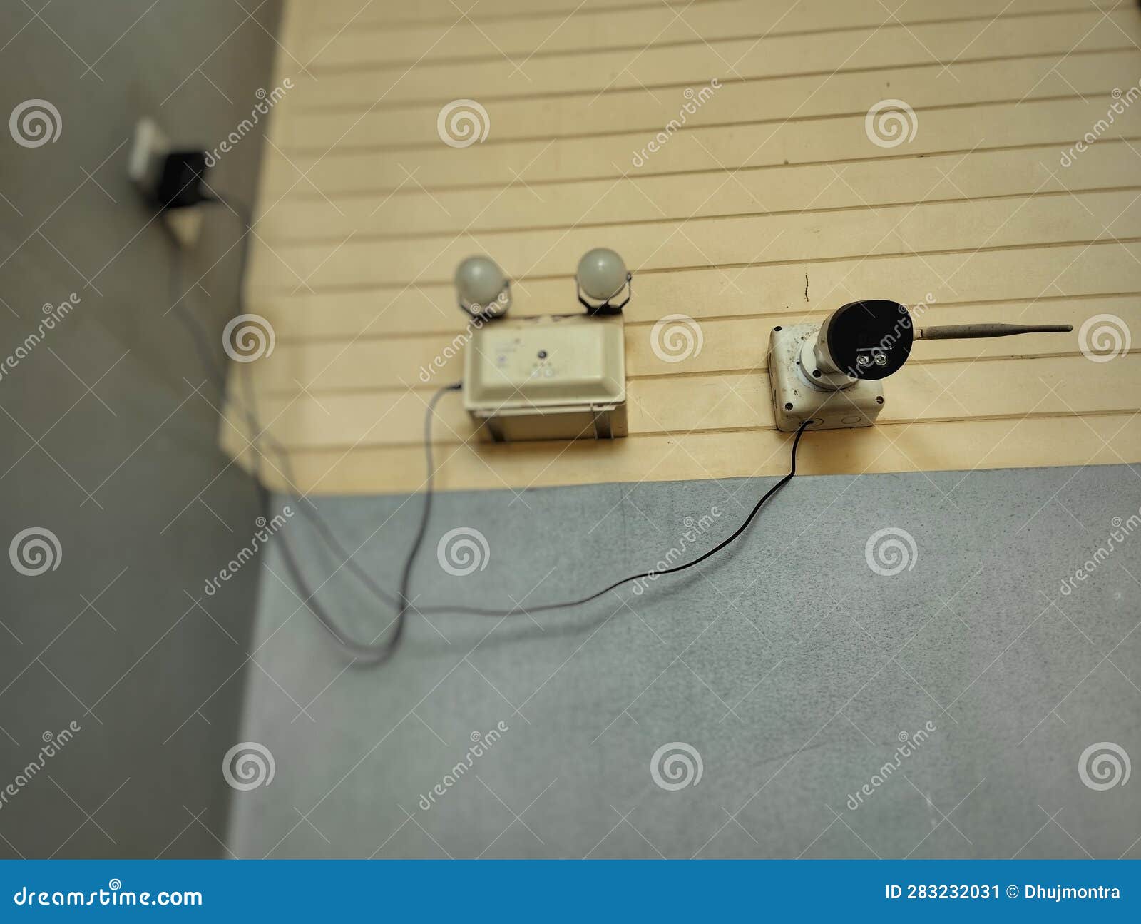 CCTV Security Camera and Emergency Light in the Building. Stock Image ...