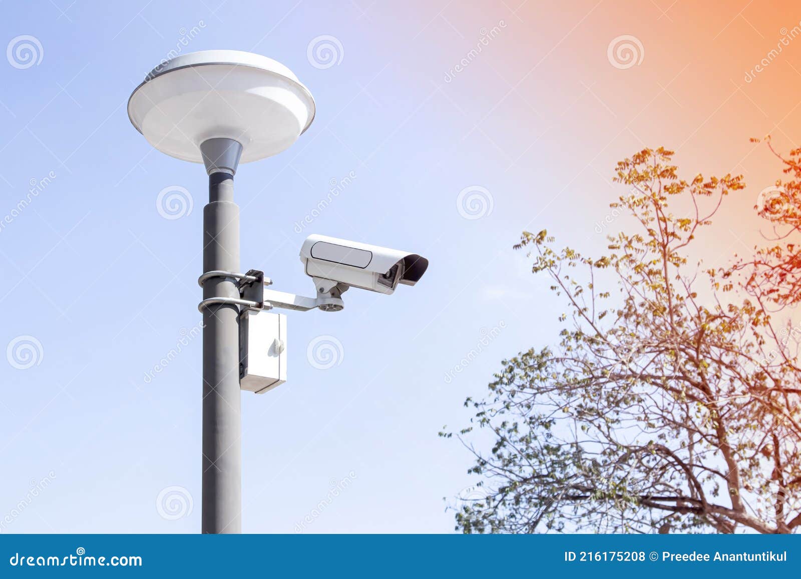 CCTV Security Camera with Lighting Stock Photo - Image of sunny ...