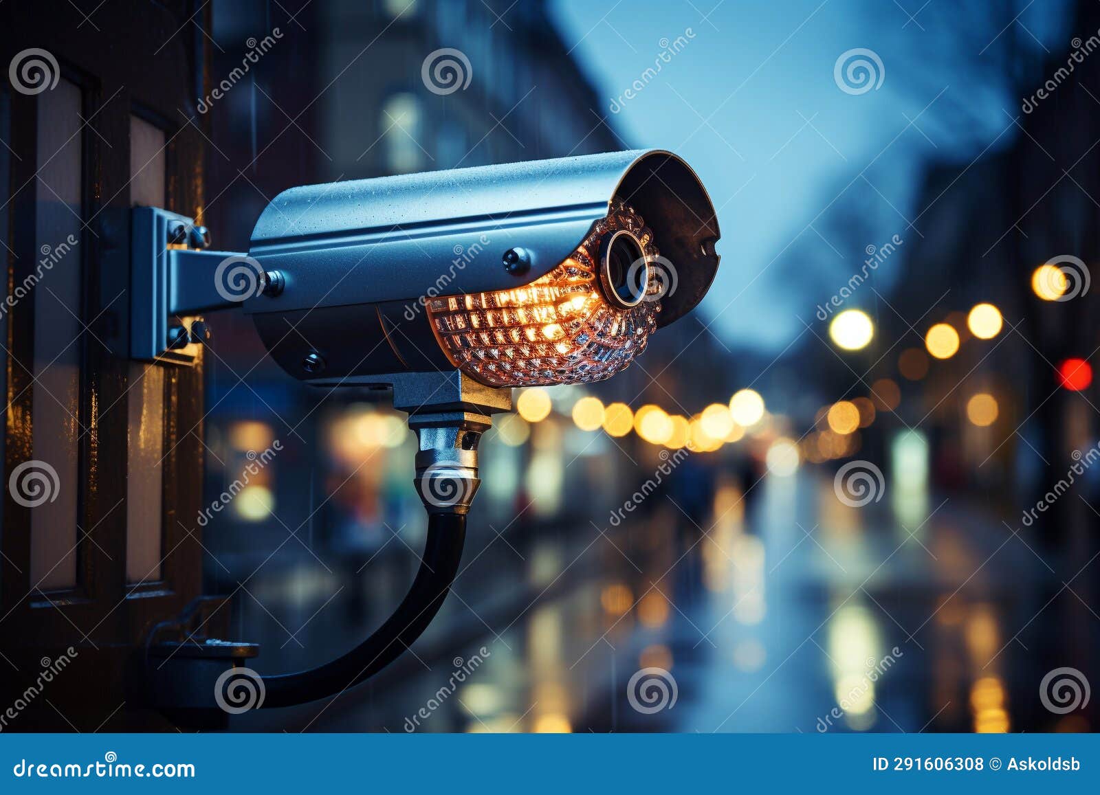 CCTV Security Camera on Metal Fence Stock Illustration - Illustration ...
