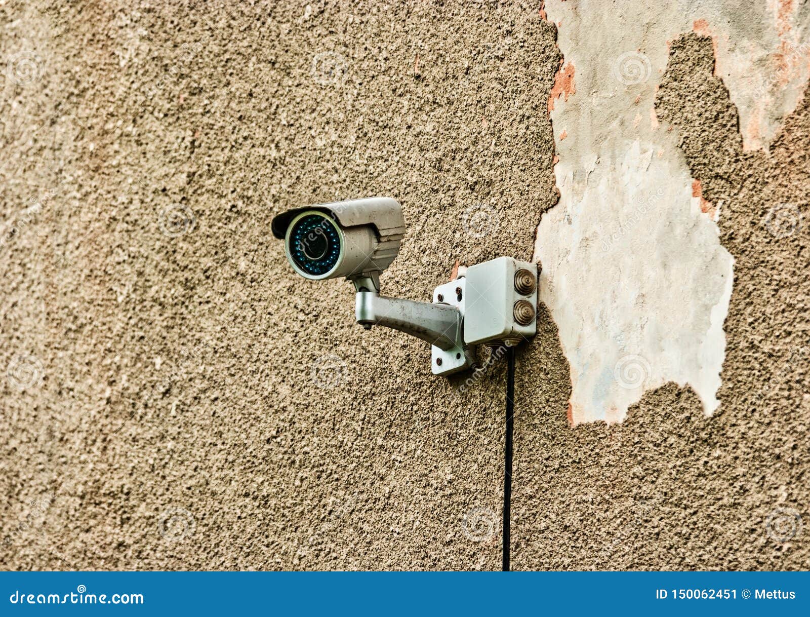 CCTV Security Camera Mounted on the Damaged Wall Outside Stock Image ...