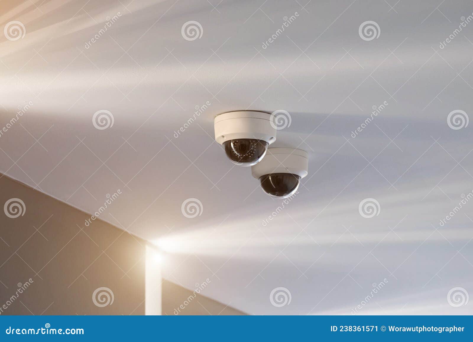 CCTV Security Camera Mounted on a White Ceiling. Stock Image - Image of ...