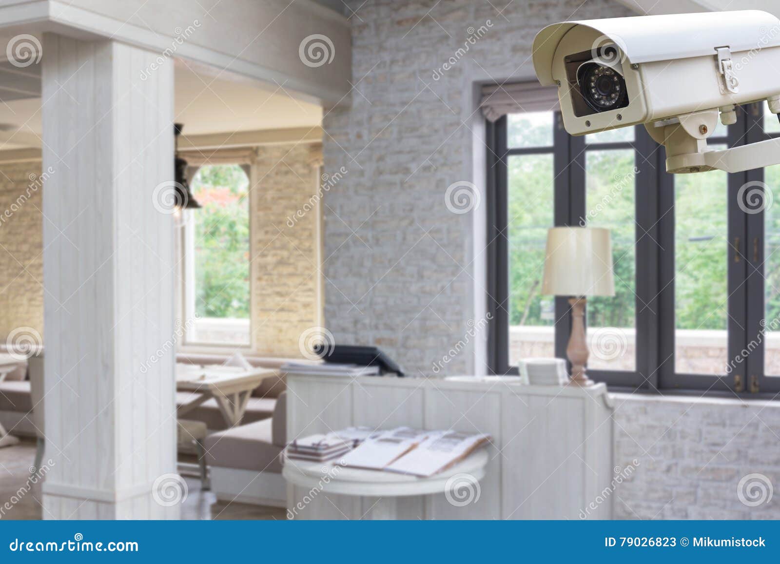 The CCTV Security Camera Operating in Cashier Restaurant Blur Ba Stock ...