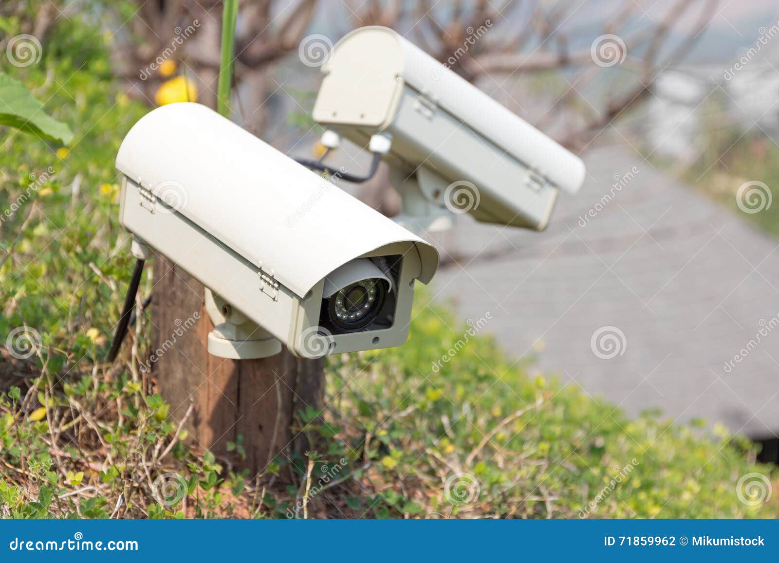 CCTV Security Camera Operating on Ground Lawn Stock Photo - Image of ...