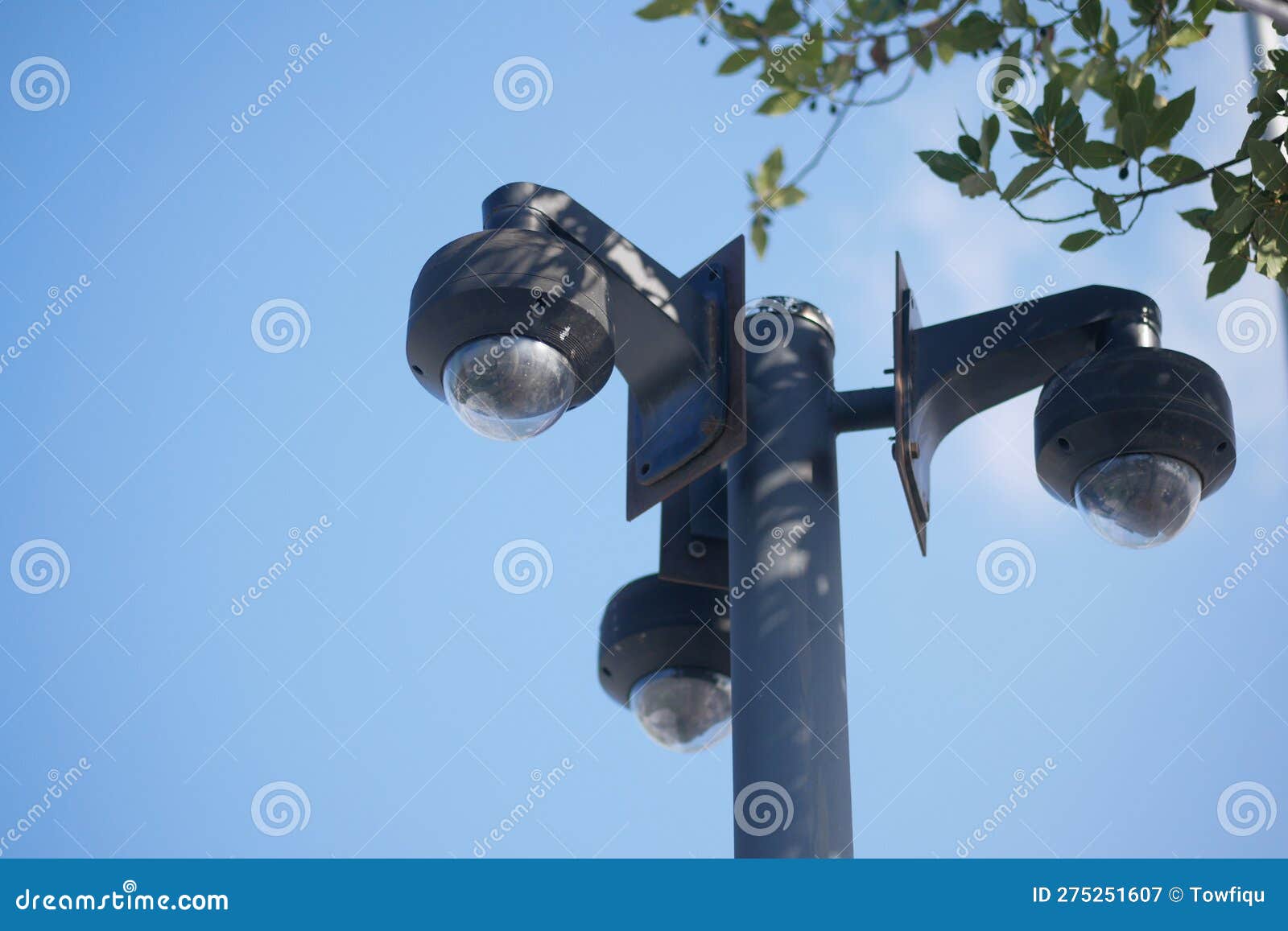 CCTV Security Camera Operating Outdoor Against Blue Sky Stock Image ...
